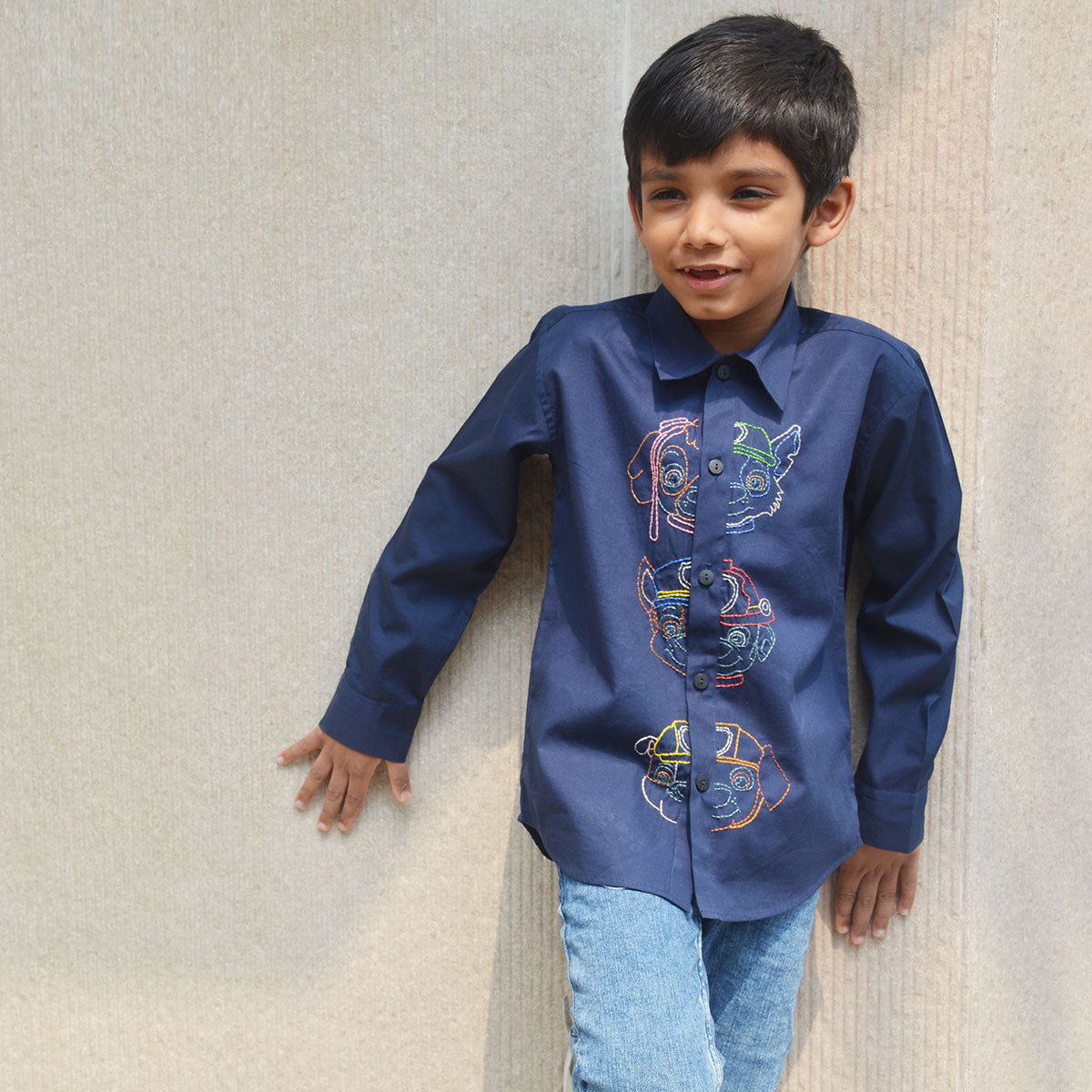 Pup Police Force Embroidered Shirt - Navy – Nanhey