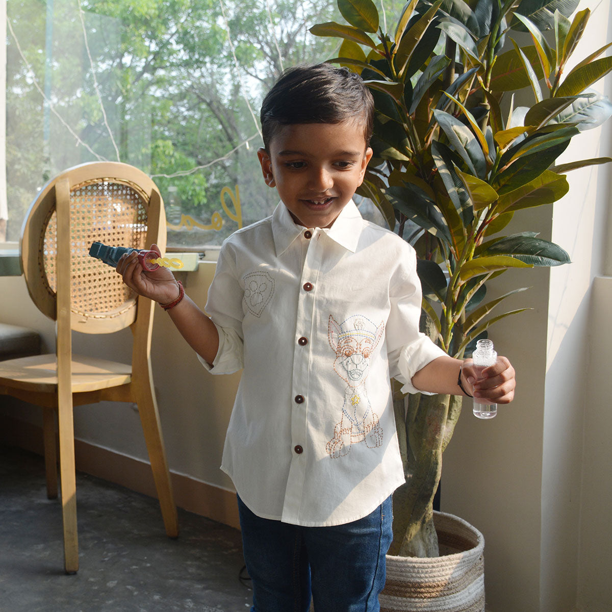 Pup Police Embroidered Shirt - White – Nanhey