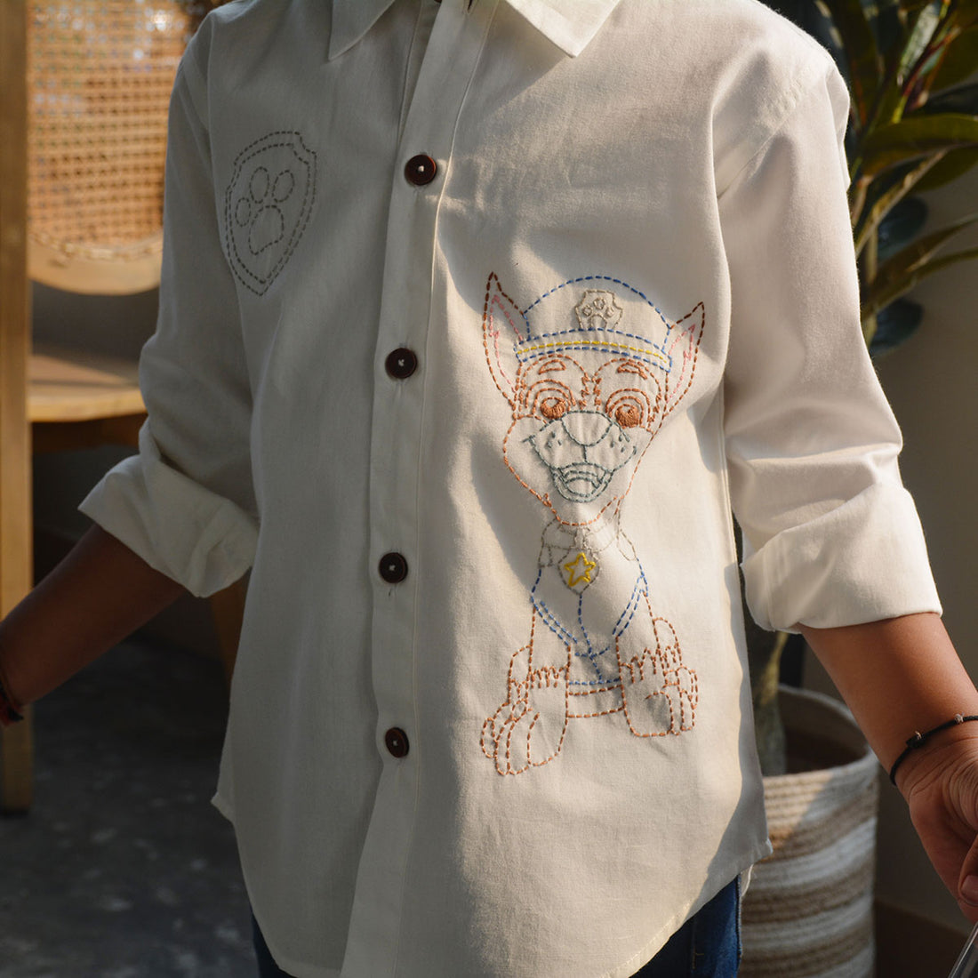 Pup Police Embroidered Shirt - White – Nanhey