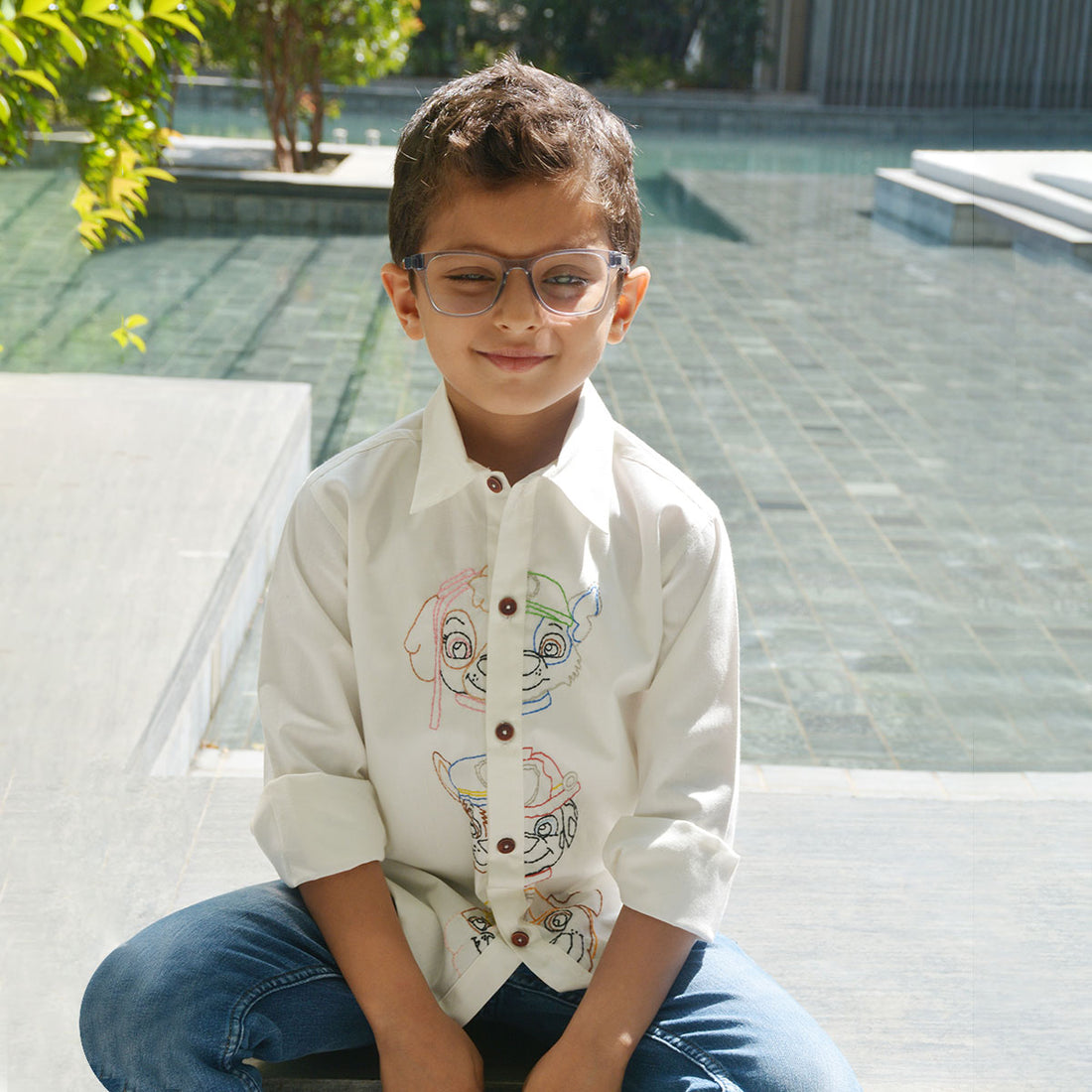 Pup Police Force Embroidered Shirt - White – Nanhey