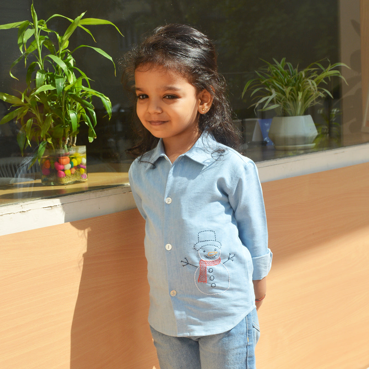 Snowman Embroidered Denim Shirt – Nanhey